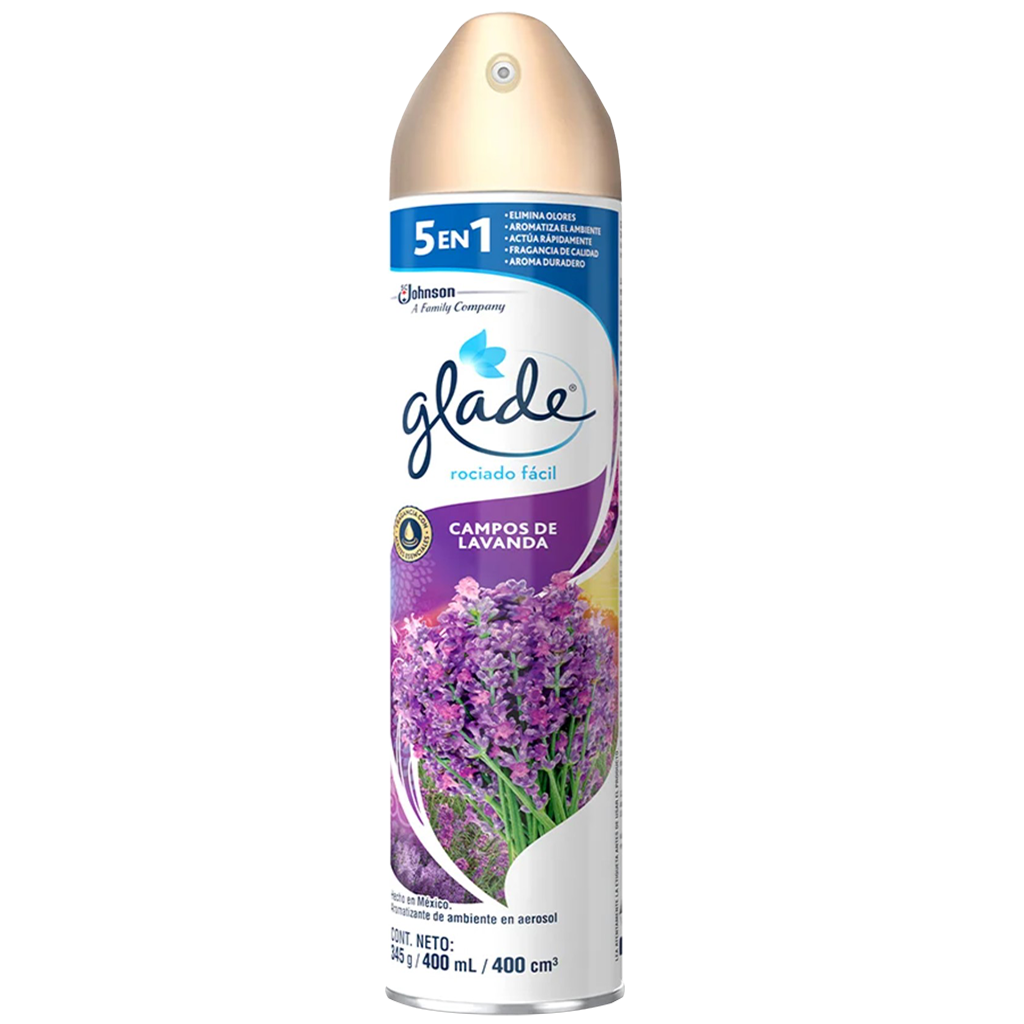 GLADE AEROSOL CON 400ML AROMA CAMPOS DE LAVANDA – FARMACIA CALDERON