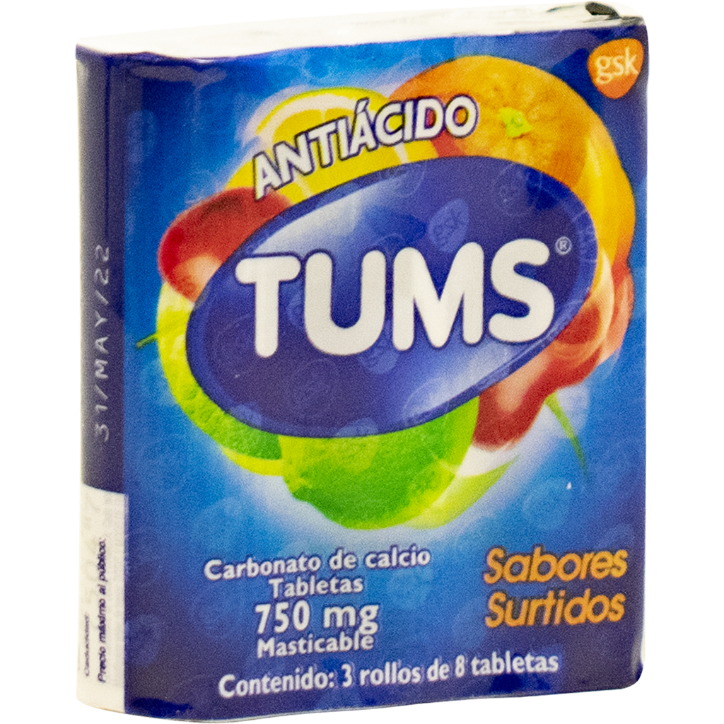 TUMS EXTRA 750MG CON 3 ROLLOS DE 8 TABLETAS CON U SABOR SURTIDO ...